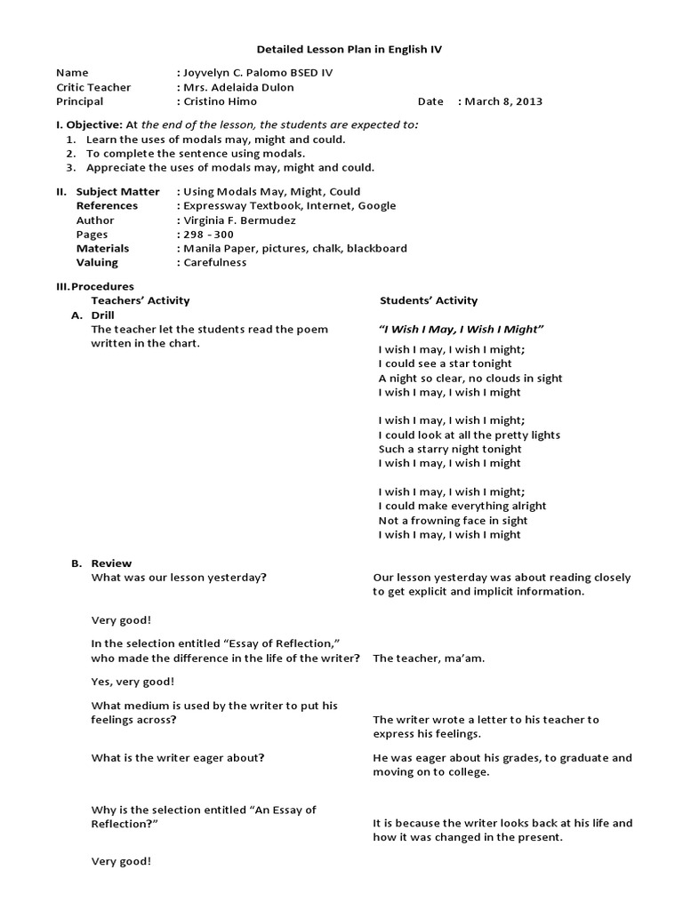 Detailed Lesson Plan | PDF | Verb | Grammatical Tense