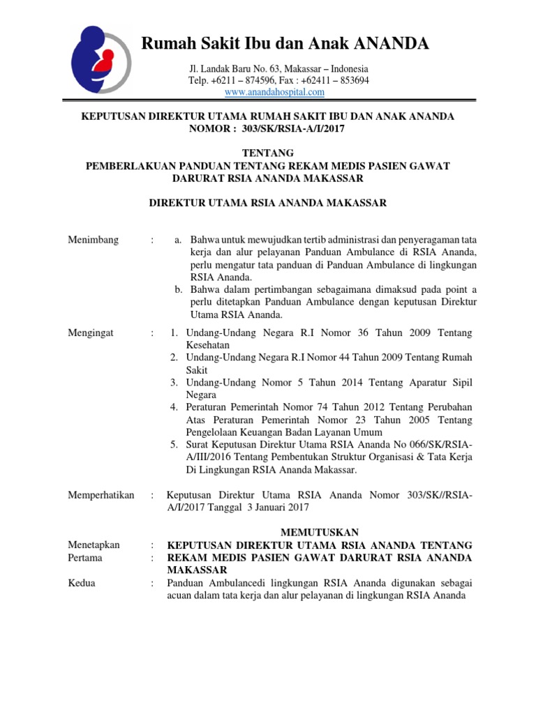 Panduan Rekam Medis RSIA Ananda Makassar | PDF