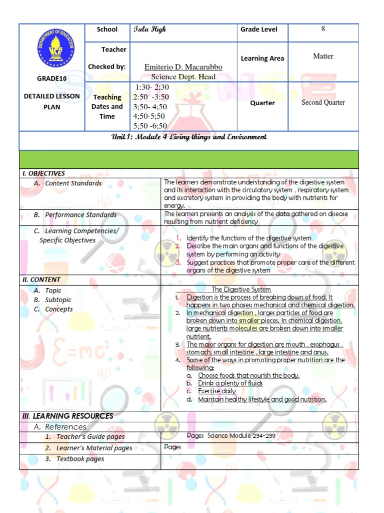 Grade 8 Digestive System Lesson Plan | PDF | Human Digestive System ...