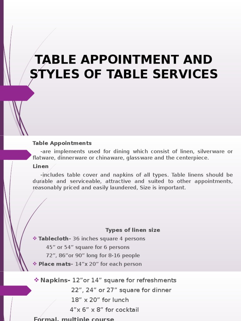Table Appointment and Styles of Table Services | PDF | Tableware | Ceramics