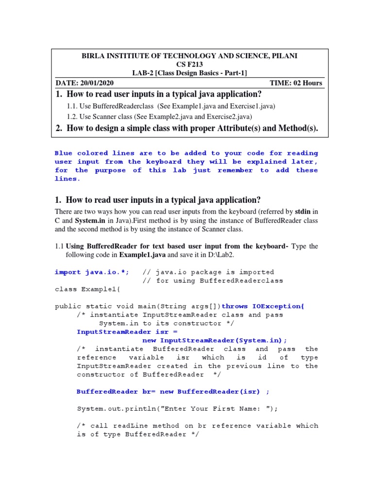 LAB - 02 (Reading User Input, Designing Simple Classes) | PDF | Class ... LAB - 02 (Reading User Input, Designing Simple Classes) | PDF | Class ...