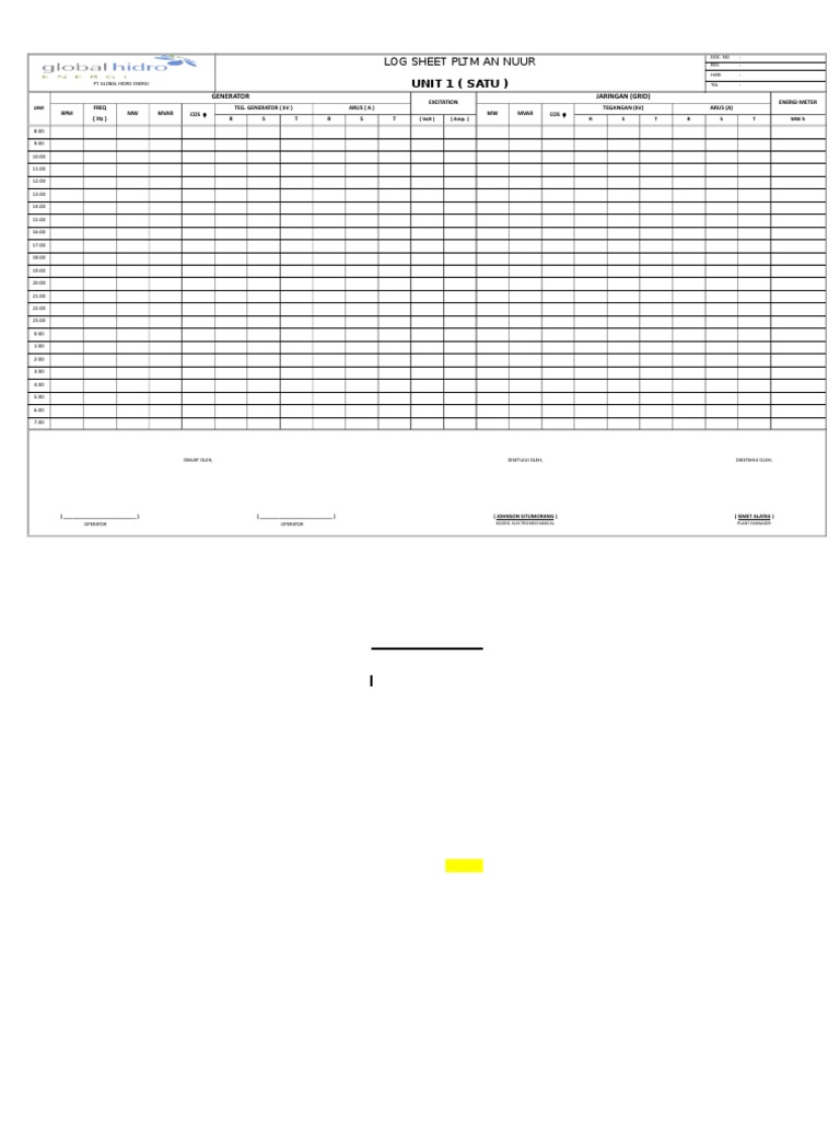 VIBRASI LOG SHEET PLTM KARAI 13 (Revisi) | PDF | Electric Power | Electromagnetism