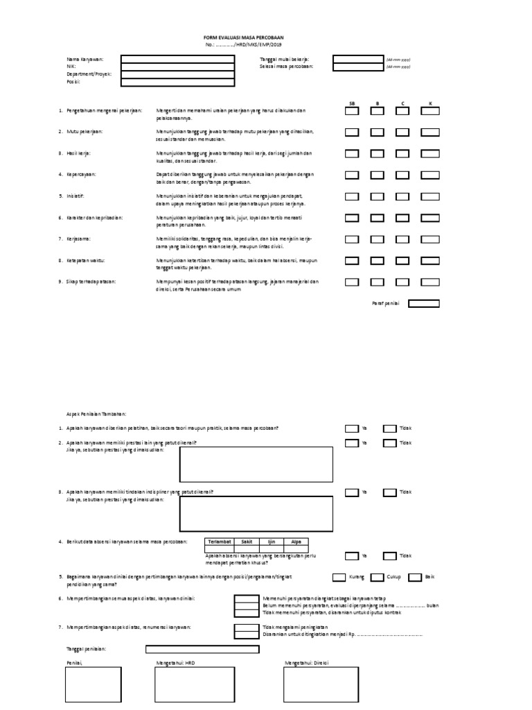 Form Evaluasi Karyawan | PDF