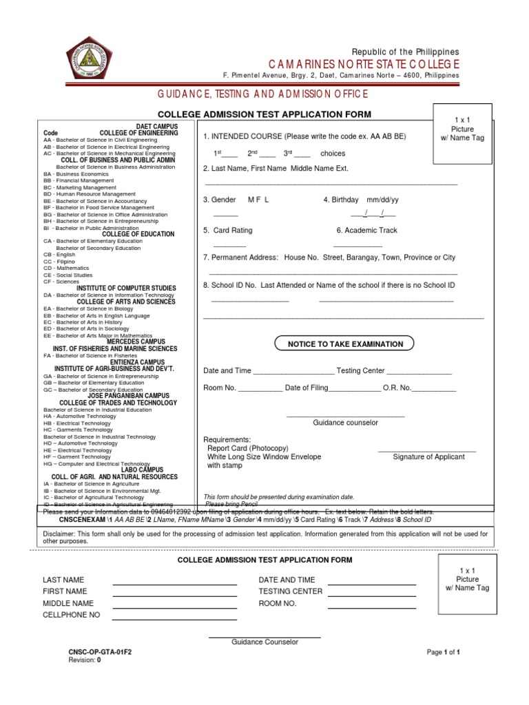 CNSC OP GTA 01F2 CAT Application Form | PDF | Bachelor's Degree