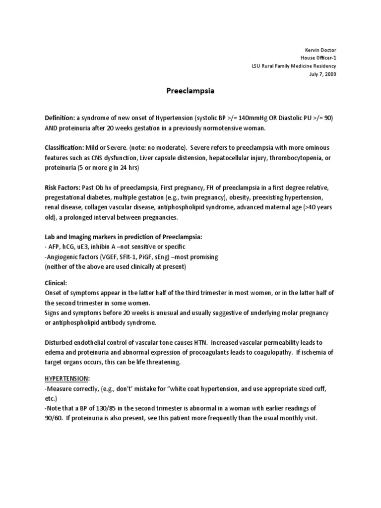 Preeclampsia: Kervin Doctor House Officer-1 LSU Rural Family Medicine ...