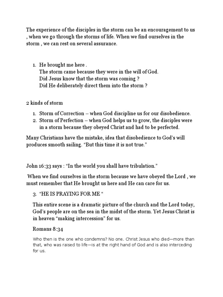 The Experience of The Disciples in The Storm Can Be An Encouragement To ...