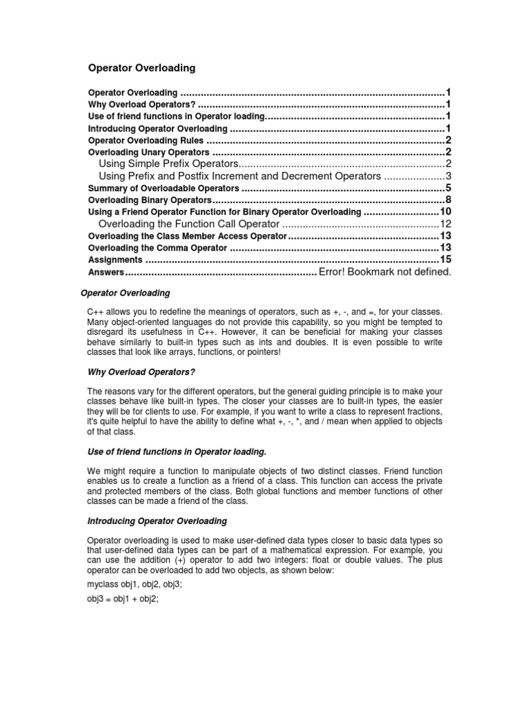 Operator Overloading Notes | PDF | Subroutine | Computer Engineering Operator Overloading Notes | PDF | Subroutine | Computer Engineering
