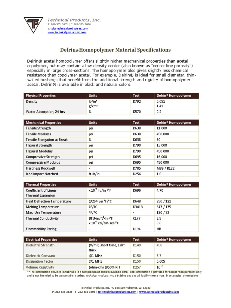 Delrin Specs | Download Free PDF | Polymers | Electrical Resistivity ...