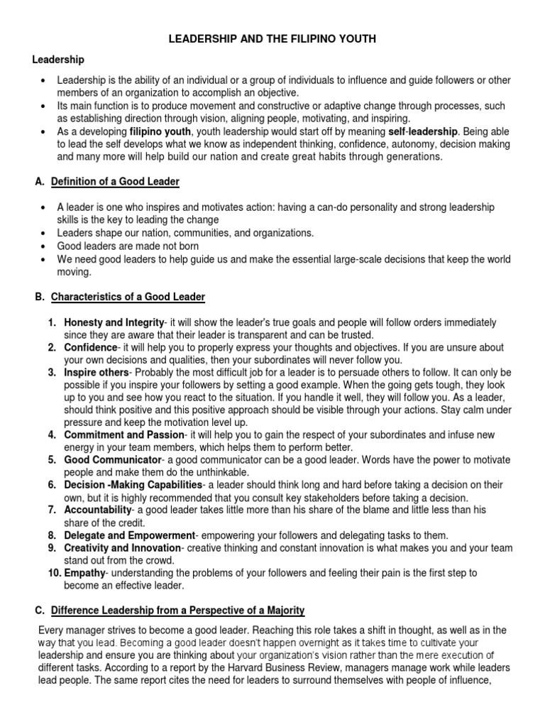 Filipino Youth Leadership Essentials | PDF | Leadership | Motivation