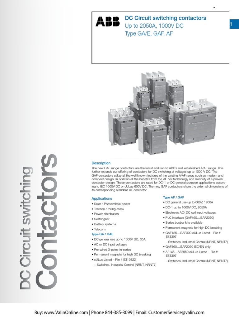 Abb DC Switching Contactors PDF | PDF | Direct Current | Inductor