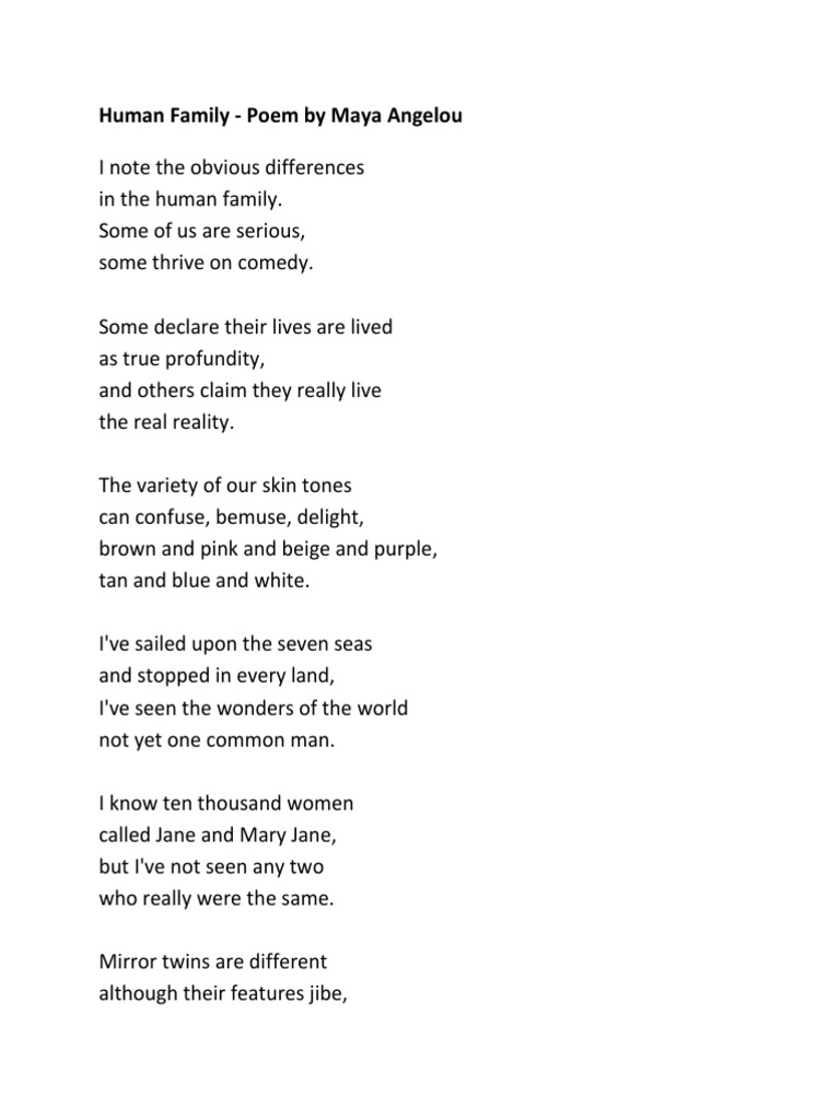 Maya Angelou's "Human Family" Poem | PDF | General Fiction