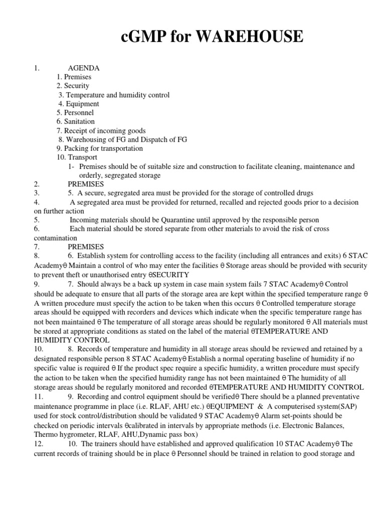 cGMP for WAREHOUSE Storage and Distribution | PDF | Warehouse | Business