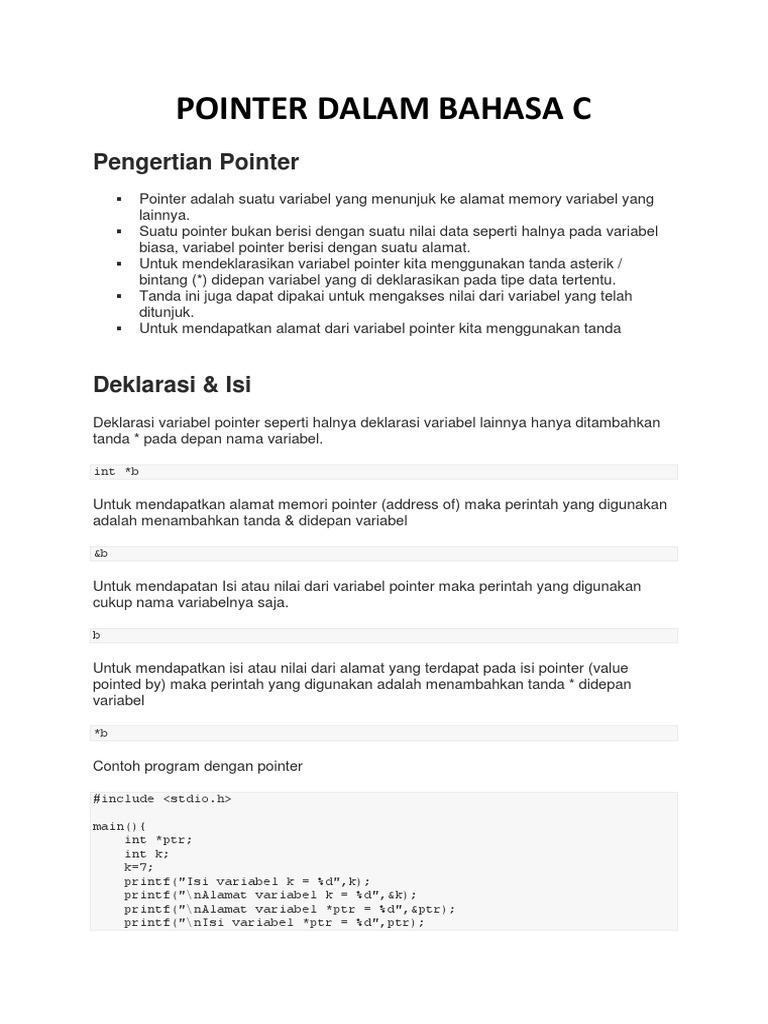 Pointer Dalam Bahasa C | PDF | Komputer