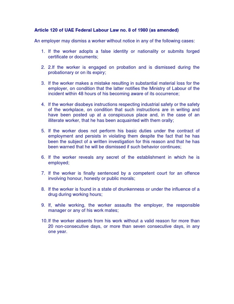 Article 120 UAE LABOR LAW | PDF