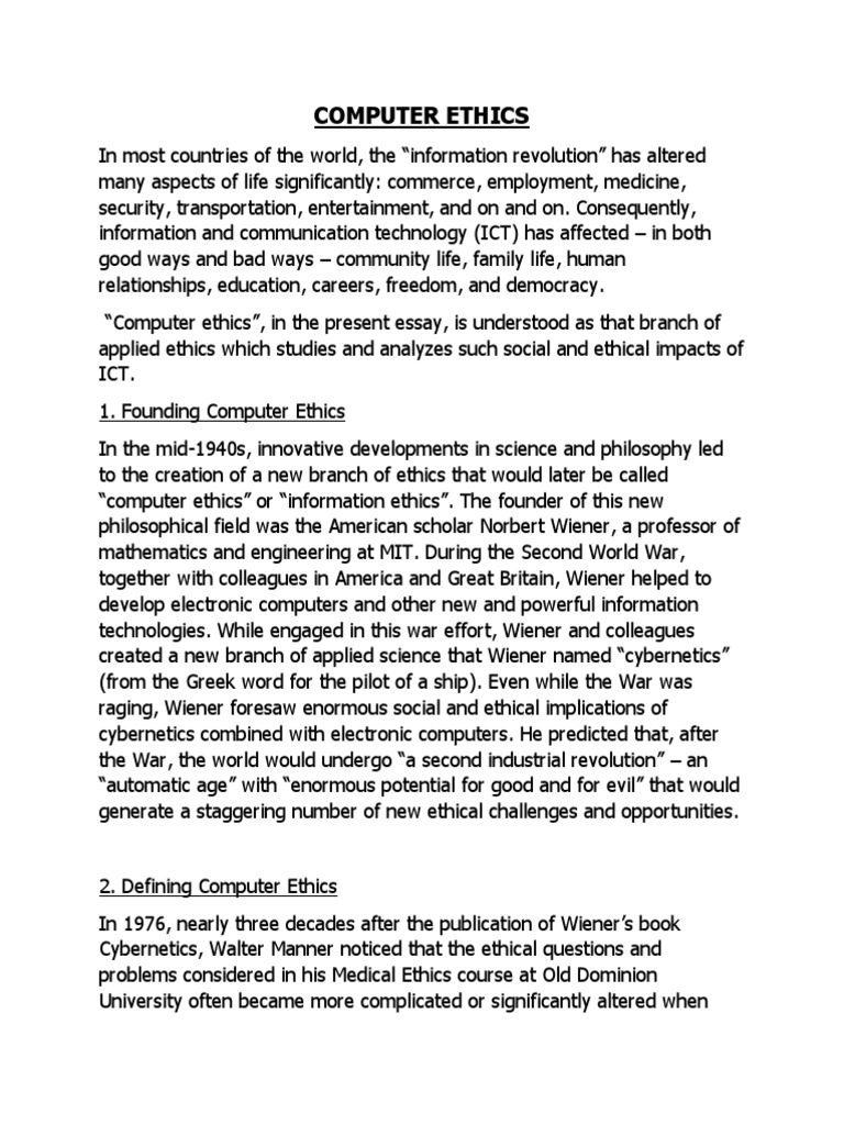 Computer Ethics | PDF | Cybernetics | Philosophical Theories