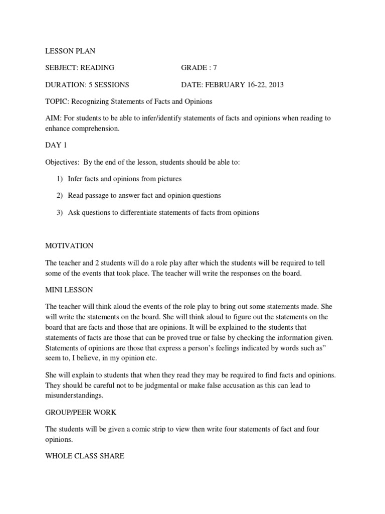 M. Patterson - Reading (Fact & Opinion) - 0 PDF | PDF | Reading ...