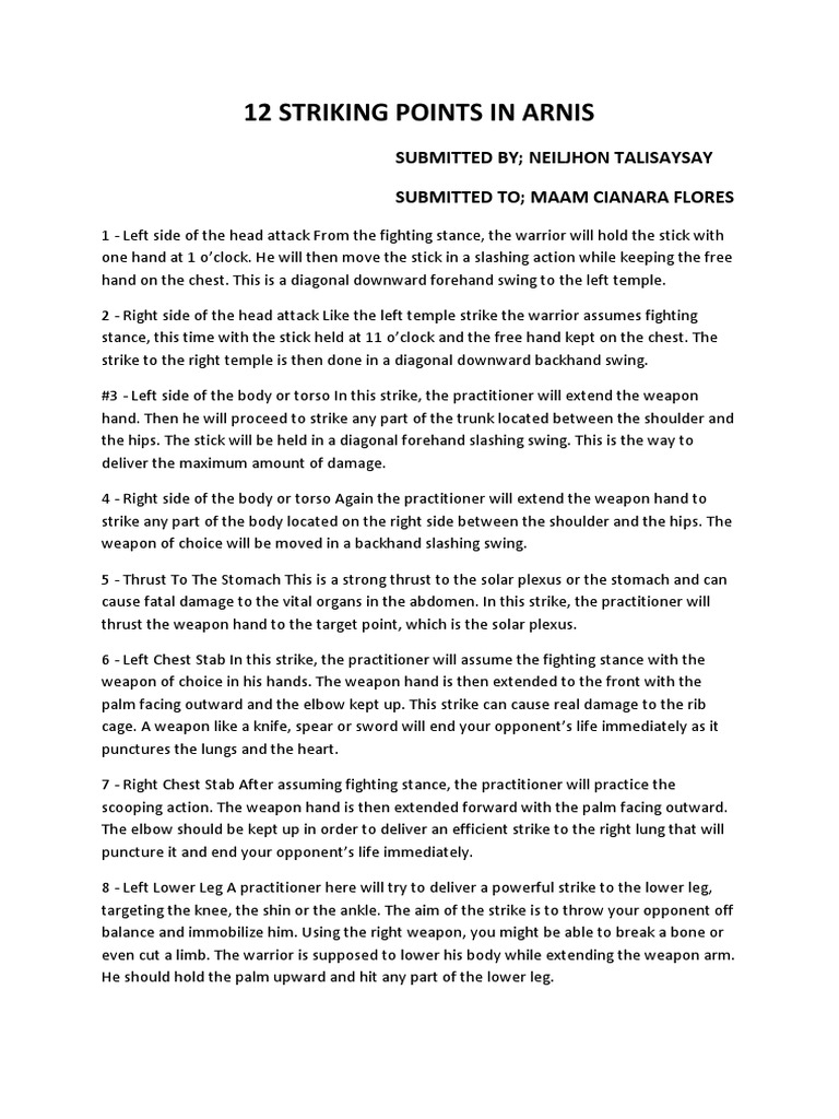 12 Striking Points in Arnis | PDF | Sports | Nature