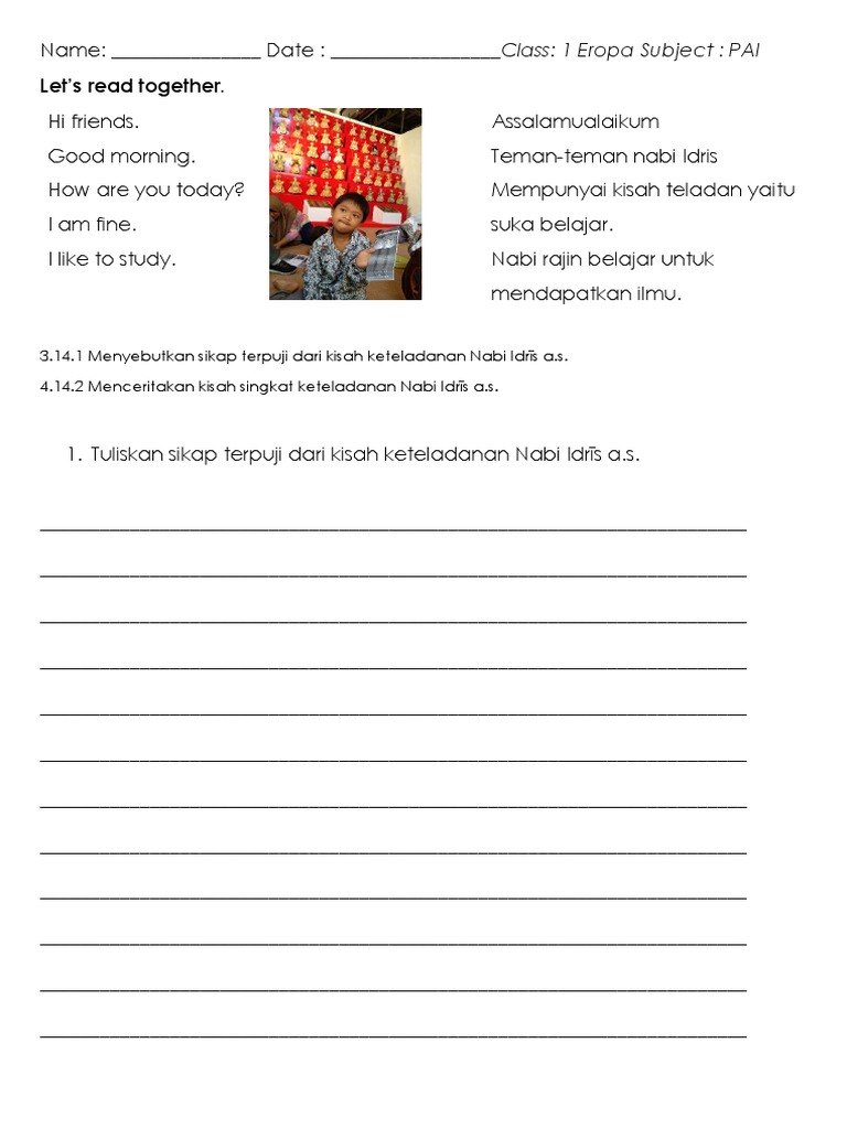 Worksheet Pai 1 | PDF | Seni & Disiplin Bahasa | Pengembangan Diri
