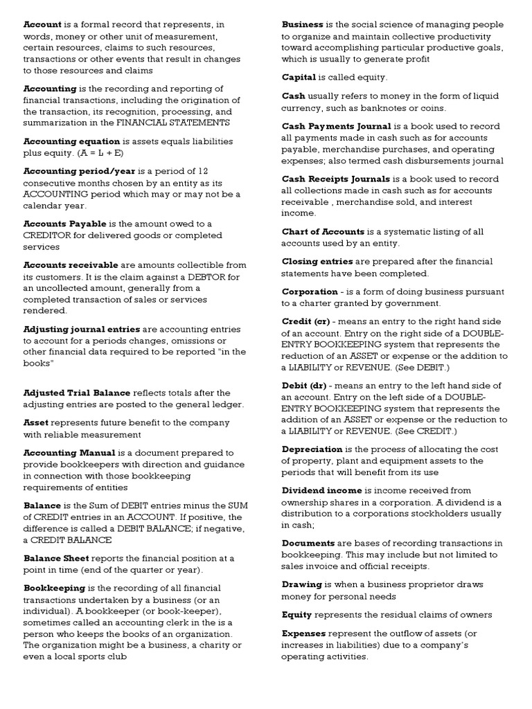 Account Is A Formal Record That Represents | PDF | Debits And Credits ...