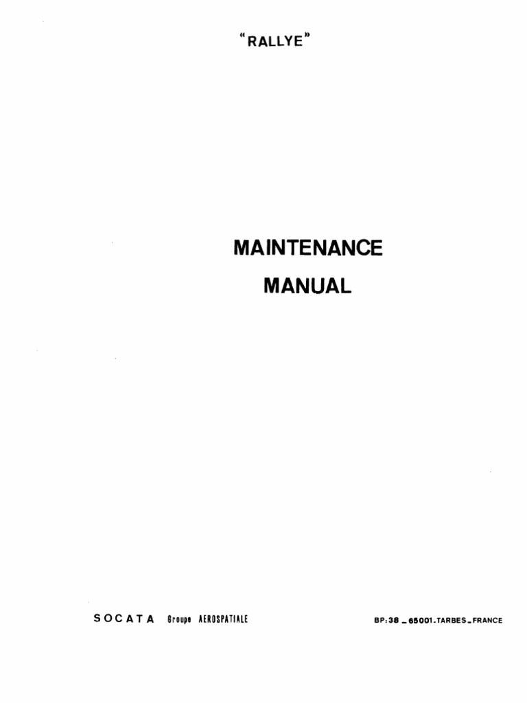 SOCATA Rallye Aircraft Maintenance Manual | PDF