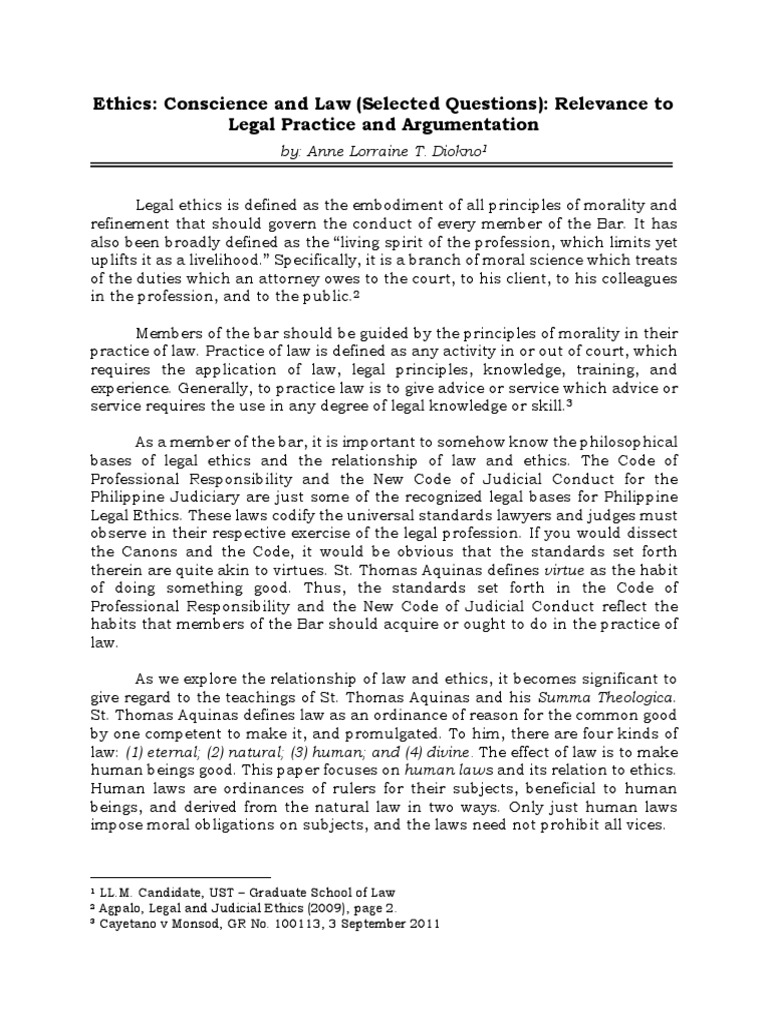 Ethics: Conscience and Law (Selected Questions) : Relevance To Legal Practice and Argumentation ...