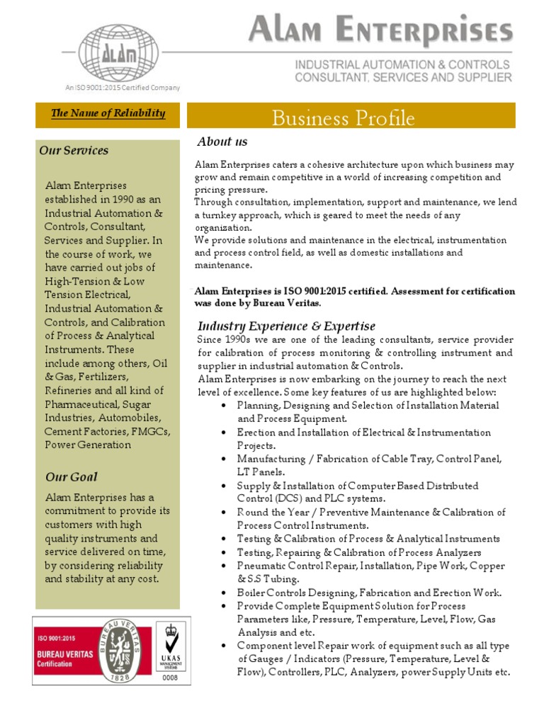 Alam Enterprises Profile | PDF | Instrumentation | Automation