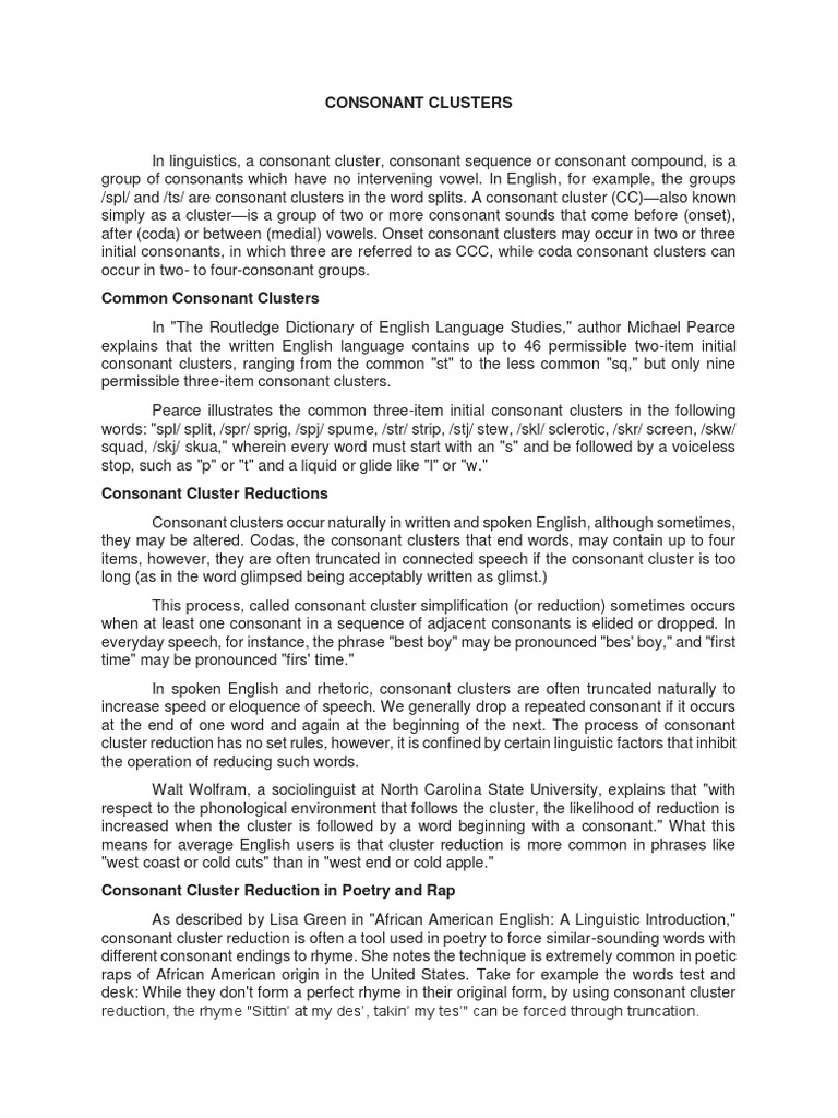 Consonant Clusters | PDF | Syllable | Consonant