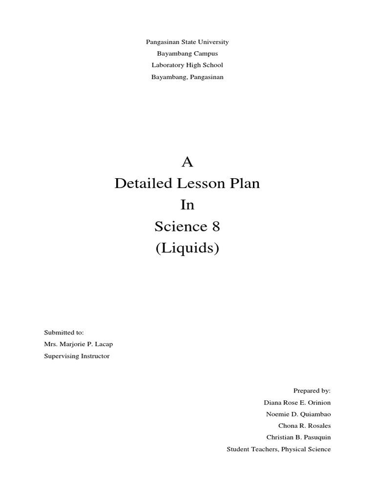 Science 8 Lesson Plan on Liquids | PDF | Liquids | Evaporation