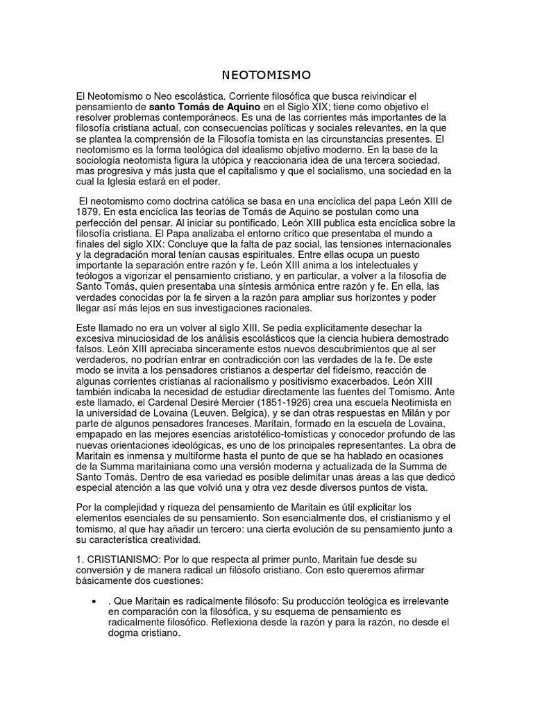 NEOTOMISMO Comentario | PDF | Movimientos filosóficos | Metafísica