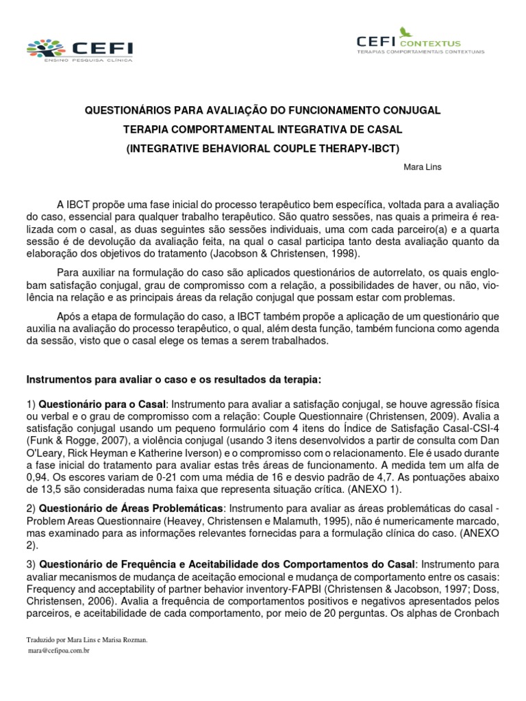 Questionários para Terapia de Casal IBCT | PDF | Relação sexual | Agressão