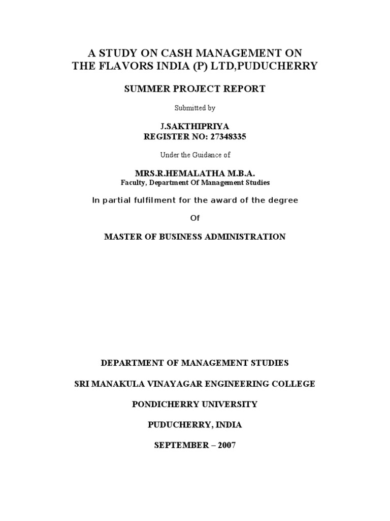 A Study On Cash Management On | PDF