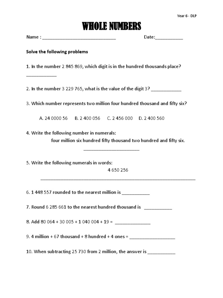 Y6 DLP Whole Numbers | PDF | Teaching Methods & Materials