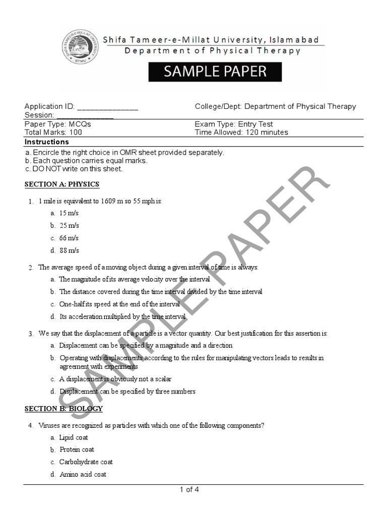 DPT Entry Test Sample Paper | PDF | Chemical Reactions | Euclidean Vector