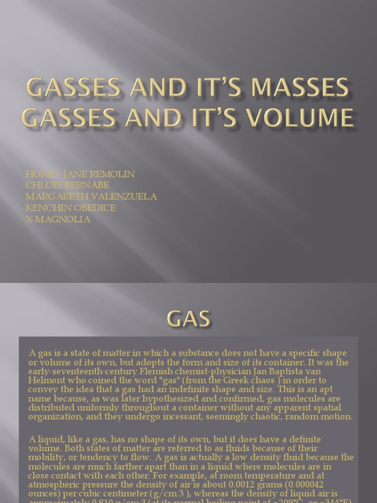 Group 1 - Gasses-And-Its-Masses | PDF | Volume | Gases