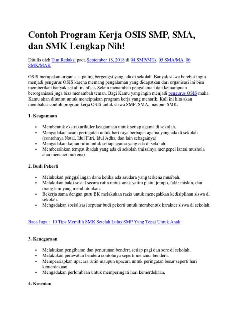 Contoh Program Kerja OSIS SMP | PDF