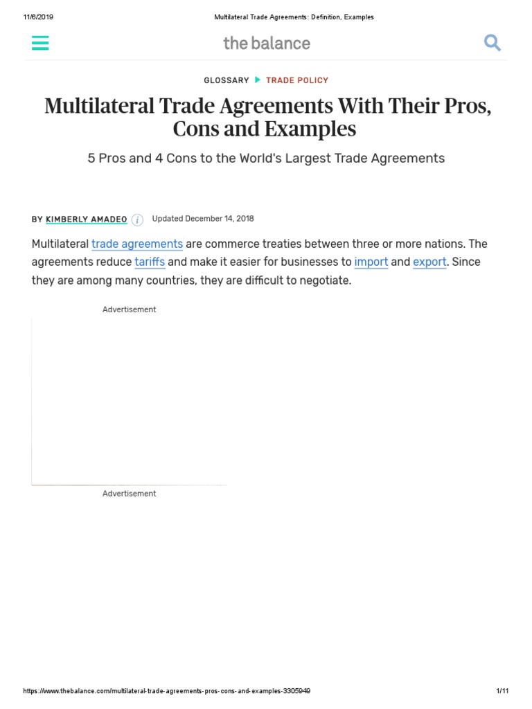 Multilateral Trade Agreements - Definition, Examples | PDF | Trade Agreements | World Trade ...