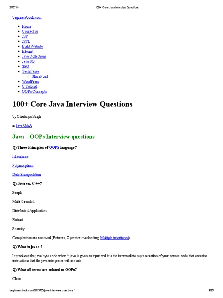 100 Core Java Interview Questions PDF | PDF | Method (Computer ...