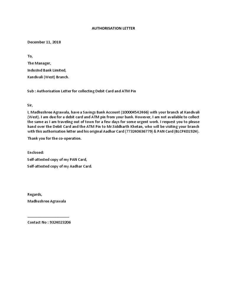 Authorisation Letter for Debit Card & ATM Pin .docx