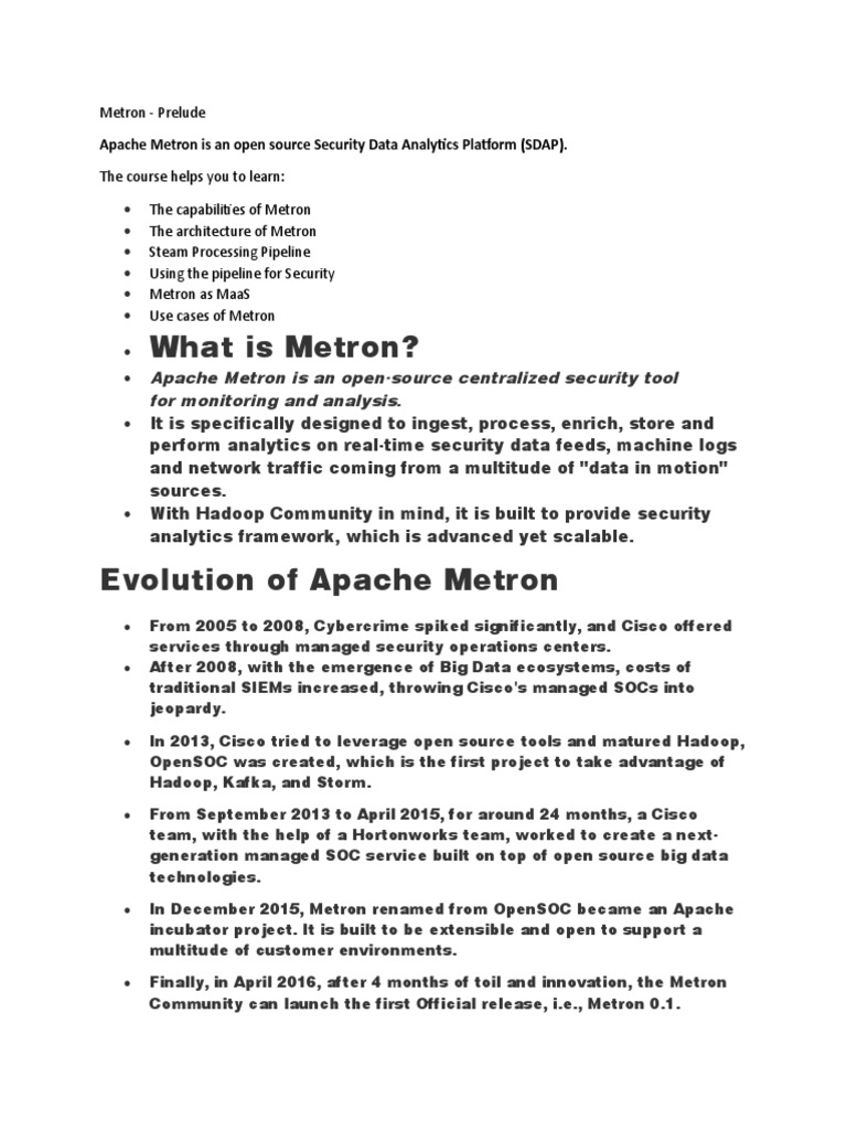 Apache Metron | PDF | Apache Hadoop | Telemetry