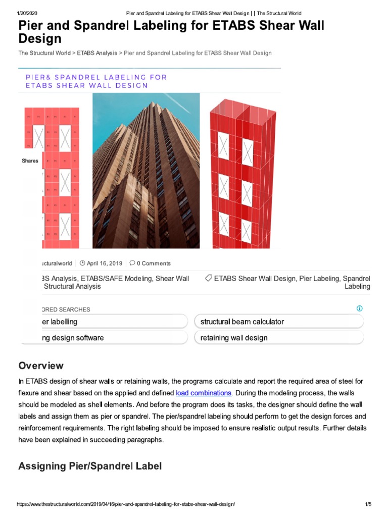 Shear Wall Design Etabs PDF) Analysis And Design Of Shear Wall For An