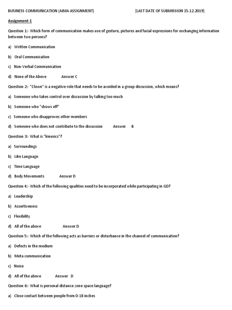 BUSINESS COMMUNICATION Assignment AIMA | PDF | Negotiation | Question