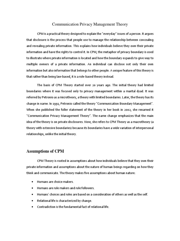 Communication Privacy Management Theory | PDF | Privacy | Psychological ...