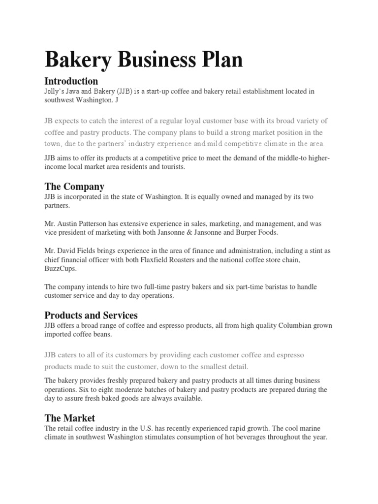 Bakery Business Plan | PDF | Retail | Coffee