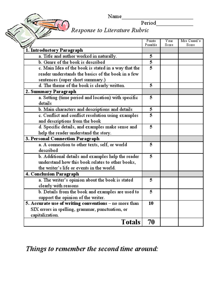 Rubric II Response To Lit | PDF | Paragraph | Books