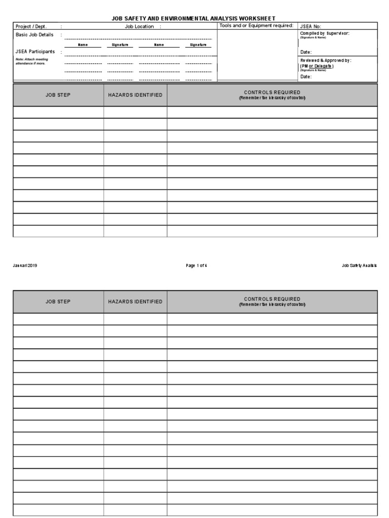 Job Safety Analisis (JSA) Form | PDF | Labor Relations | Determinants ...