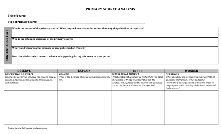 Primary Source Analysis Worksheet