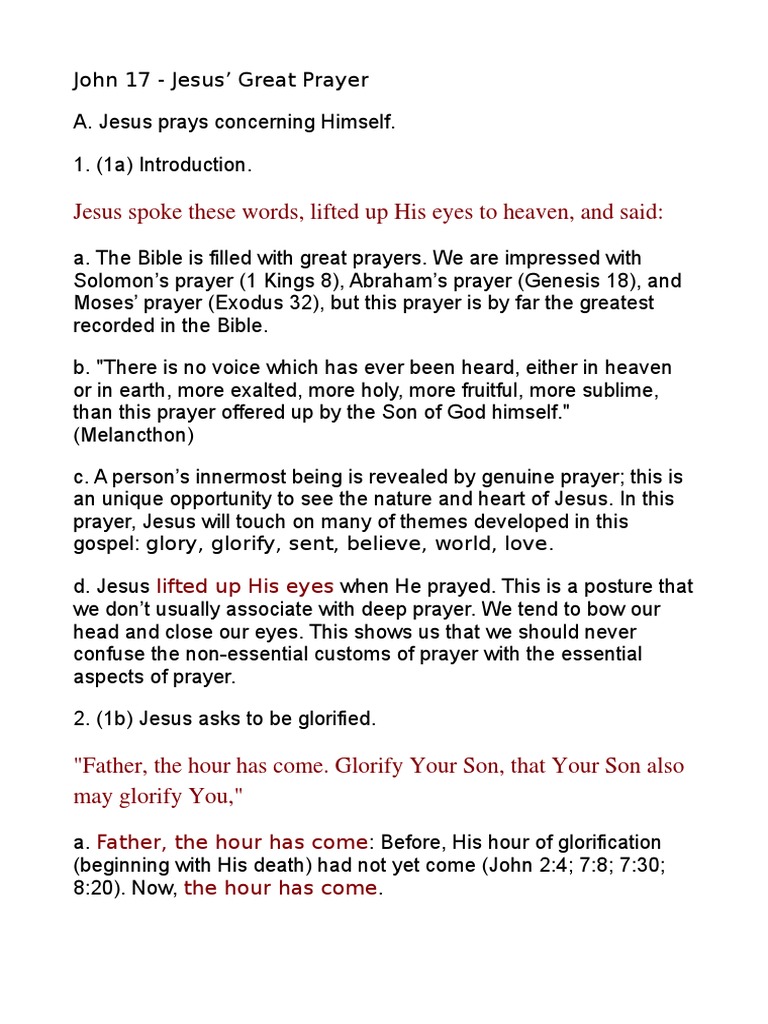 John 17 - Jesus' Great Prayer | PDF | Sanctification | Glory (Religion)