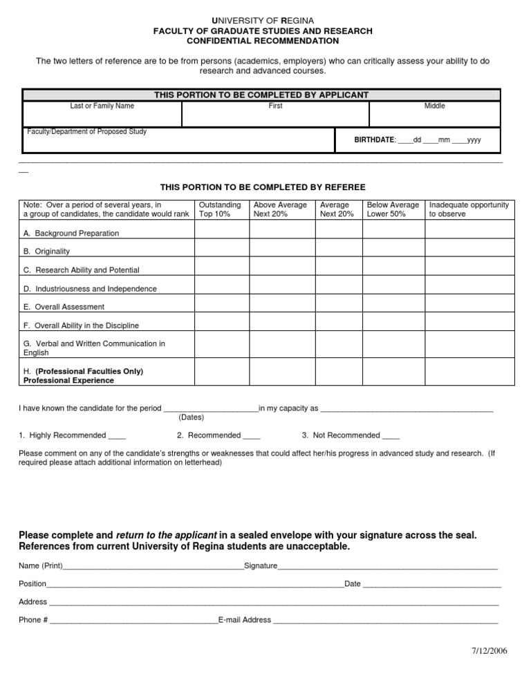 Confidential Recommendation Letter Sample | PDF | Graduate School | Behavior Modification