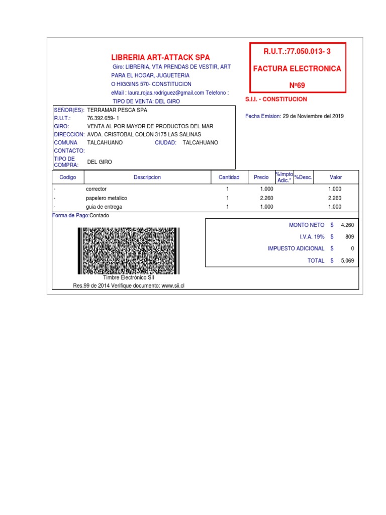 Factura de Ventas Terramar Pesca SPA | PDF