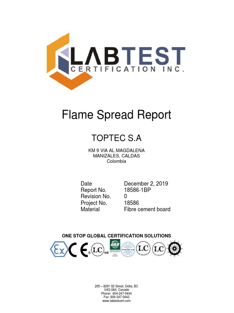 ASTM E84 Flame Spread Report | PDF | Calibration | Microform